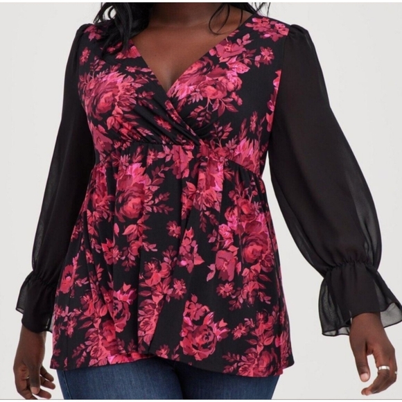 torrid | Tops | Torrid Dark Floral Whimsigoth Babydoll Top Shirt Black ...